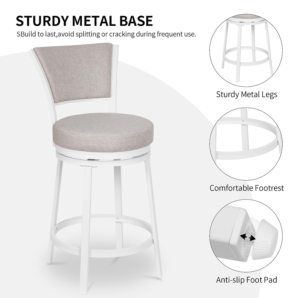 FLYZC Bar Stools, Swivel Bar Stools with Back, 25" Counter Height Bar Stools Set of 2, Round Swivel Counter Stools Bar Chair with Backrest, Stools for Kitchen Counter Island Bar