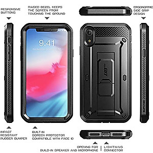 SUPCASE Unicorn Beetle Pro Series Case Designed, with Built-In Screen Protector Full-Body Rugged Holster Case for iPhone XR 6.1 Inch (2018 Release) (Black)