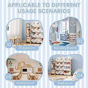 Toy Storage Organizer - Toy Organizers and Storage with Bookshelf, Toy Storage Shelf with 3 Shelves and 12 Storage Bins, Kids Bookshelf and Toy Storage for Kids Room, Playroom, Bedroom, Nursery, White