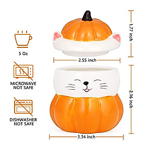 Maustic Pumpkin Mugs, Fall Autumn Mug, Pumpkin Shaped Mugs with Lovely Cat Faces, Cute Thanksgiving Halloween Decor, Novelty Cat Gifts for Kids Family Friends, Ceramic Coffee Mugs Set of 4, 5 Oz