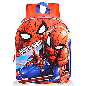 Spiderman School Bag Backpack for Kids -- 4 Pc Bundle With 16" Marvel Spiderman Travel Backpack for Boys Girls, Water Bottle, Stickers, And More (Spiderman School Supplies)