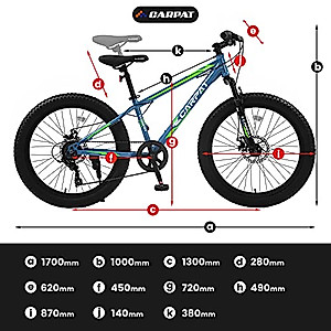dingdongbro 24 Inch Fat Tire Bike with Full 7-Speed System, Mountain Bike Offers Dual Disc Brake and Durable High-Carbon Steel Frame, Front Suspension, for Urban Commutes and Mountain Trails