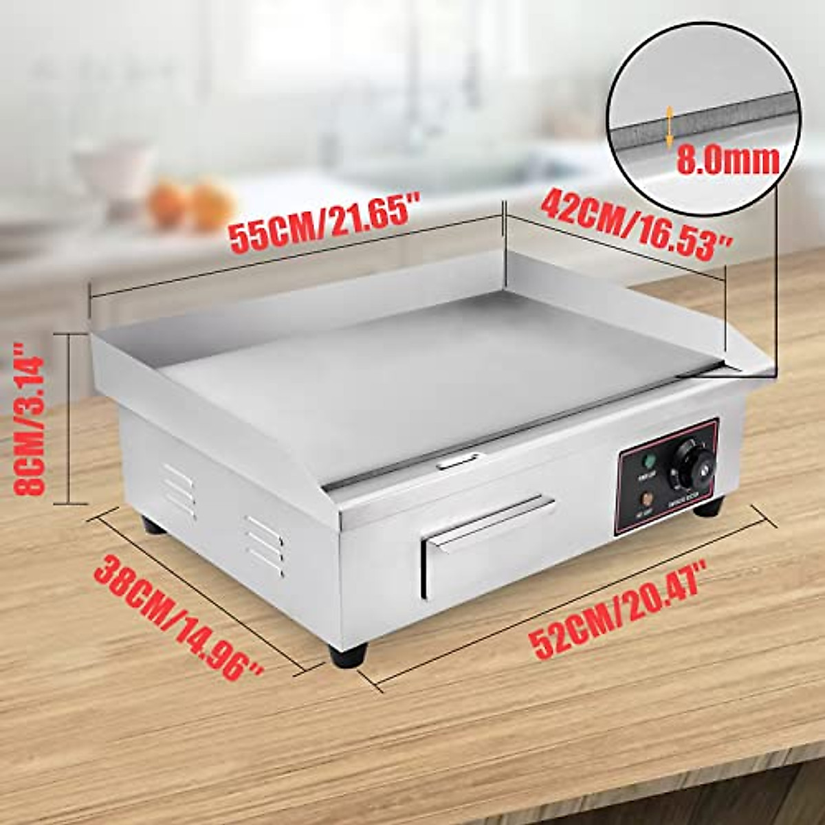 22" Commercial Electric Griddle, Electric Flat Top Grill, 3000W Countertop Griddle with Shovels and Brushes for Restaurant Kitchens