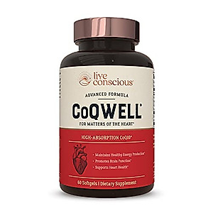 Live Conscious CoQWell - CoQ10 Heart, Brain, and Vascular Health Support | High-Absorption, Patented Coenzyme Q10 CoQsol | 60 Softgels - 60 Day Supply