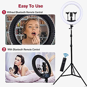 18 inch LED Ring Light with Tripod Stand Dimmable Makeup Selfie Ring Light for Studio Portrait YouTube Vlog Video Shooting with Carrying Bag and Remote Controller, CRI 90