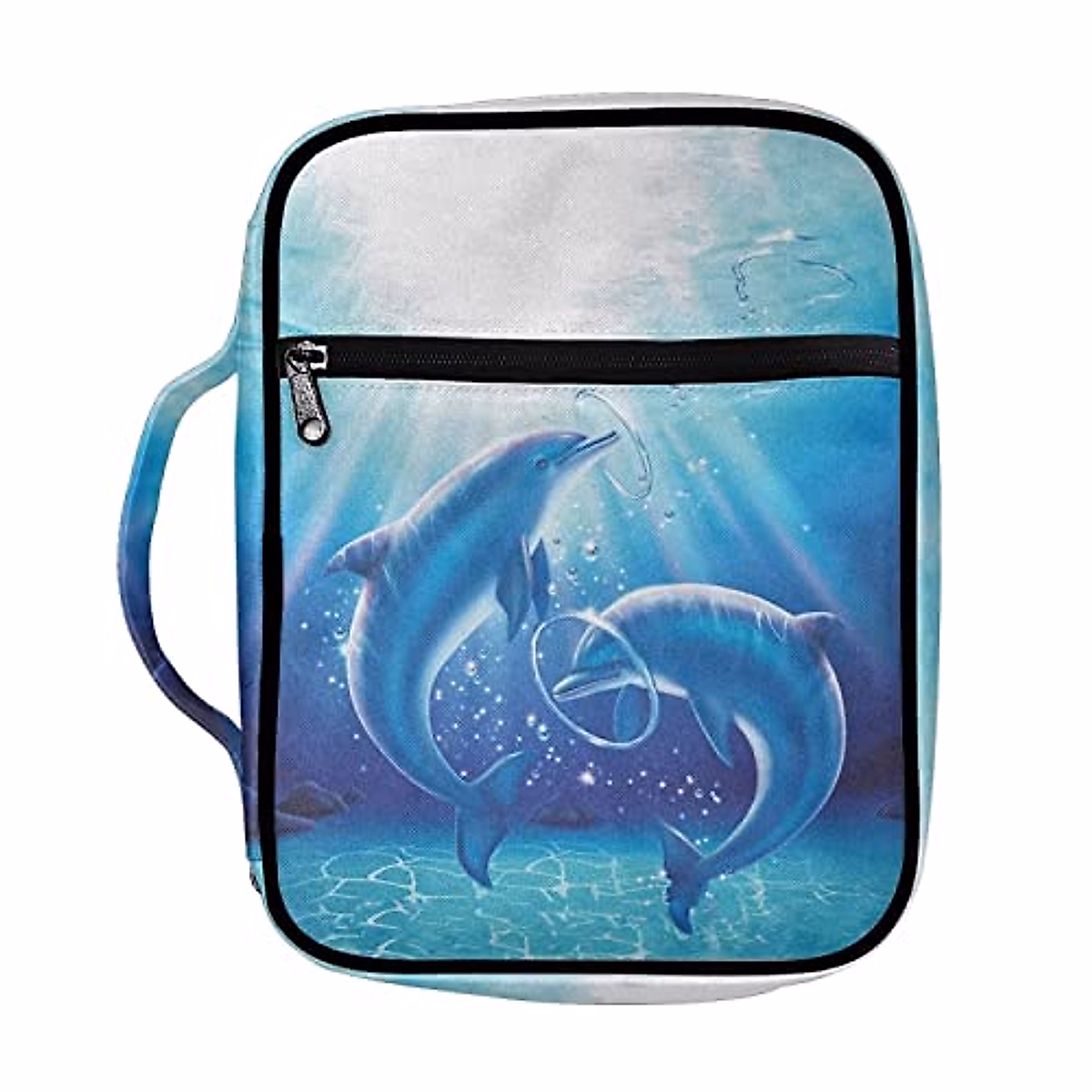 YEXIATODO Blue Cute Dolphin Bible Covers for Women Girls Bible Case Large Bible Bag Purse Crossbody Shoulder Backpack with Handle Bible Tote Bag Zipper Pocket Bible Cover for Bible Study
