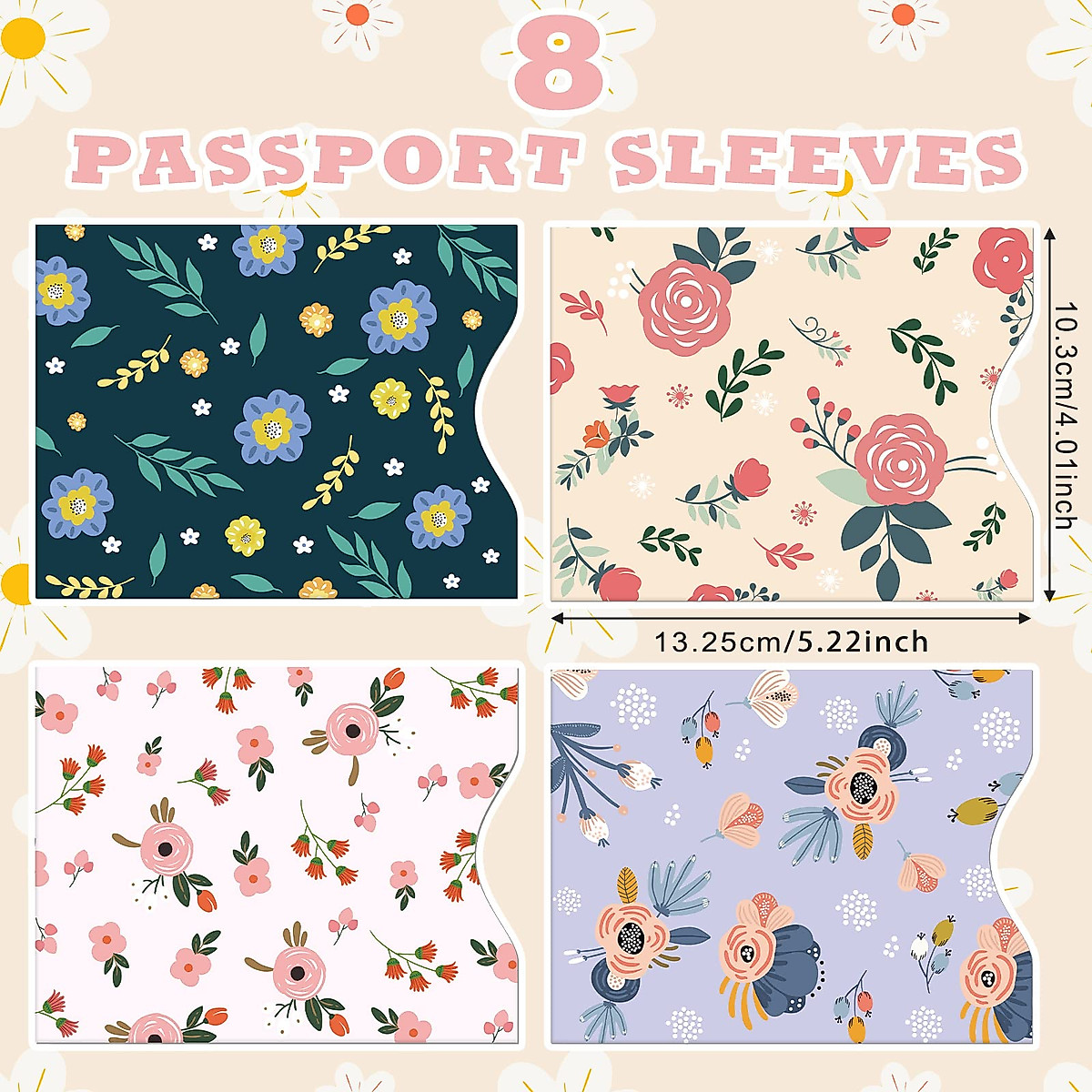 32 Pcs Credit Card RFID Sleeves Flower RFID Blocking Sleeves Include 24 Credit Card Sleeves 8 Passport Protectors Waterproof Identity Theft Protection Women RFID Card Protector