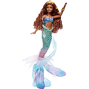 Mattel Disney The Little Mermaid Deluxe Mermaid Ariel Doll with Iridescent Tail, Hair Jewelry Beads, and Doll Stand