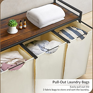 Graciadeco Pull Out Laundry Hamper 3 Compartment Laundry Sorter with Shelf 3 Section Laundry Basket with 3 x 16 Gallons Removable Bags, Beige