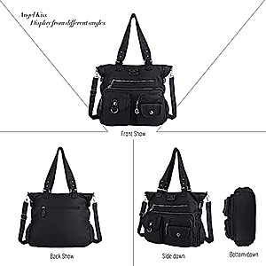 Angel Kiss Hobo Handbags for Women Soft PU Leather Shoulder Handbag Large Women Hobo Purses Fashion Top Handle Satchel Black