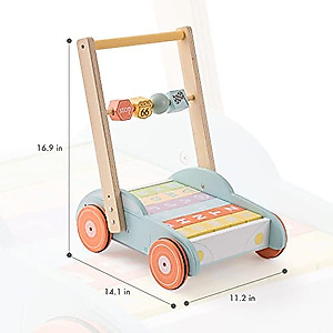 ROBOTIME Wooden Baby Walkers Push Toys for Baby Girls Boys 10 Month +, Adjustable Speed Push and Pull Learning Walker Activity Toys for Toddler 1 2 3 Yrs Old