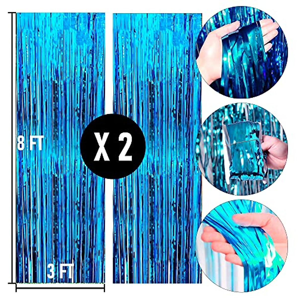 Dazzle Bright Backdrop Curtain, 3FT x 8FT Metallic Tinsel Foil Fringe Curtains Photo Booth Background for Baby Shower Party Birthday Wedding Engagement Bridal Shower (2, Blue)