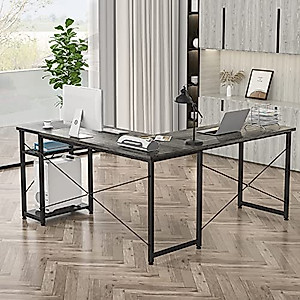 Ecoprsio L-Shaped Desk Large L Shaped Gaming Desk with Storage Shelves Oak Corner Desk Writing Study Table for Home Office Gaming Workstation, Oak and Black