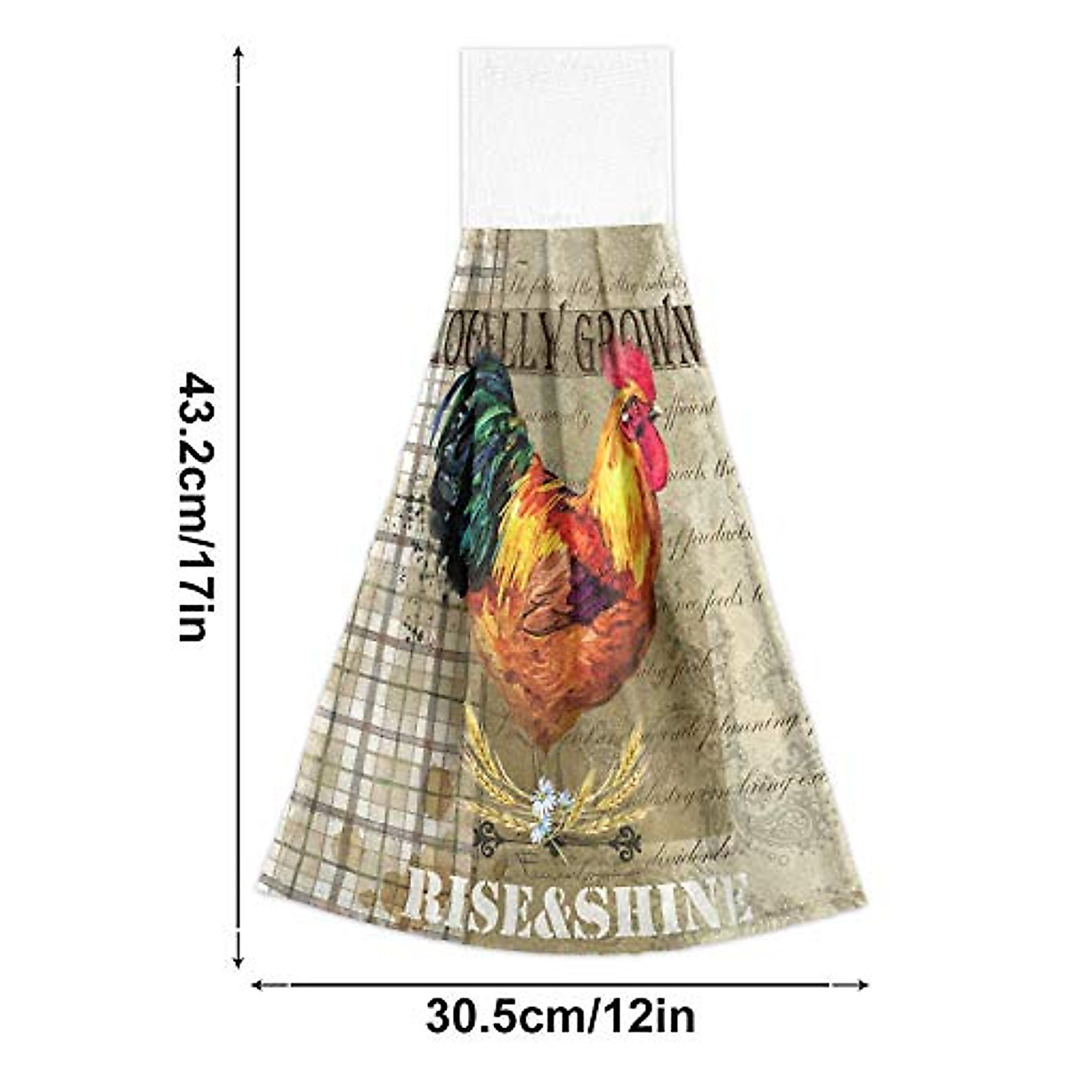 Rooster Daisy Plaid Kitchen Hanging Towel 12 x 17 Inch Flowers Chicken Wheat Hand Tie Towels Set 2 Pcs Tea Bar Dish Cloths Dry Towel Soft Absorbent Durable for Bathroom Laundry Room Decor