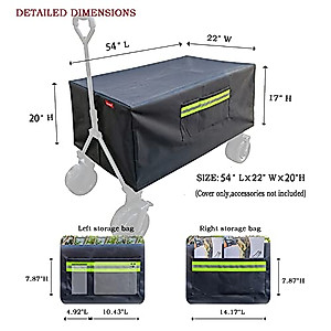 Mamiko Folding Waterproof Wagon Cart Cover, Garden Wagon Covers, 54" L x 22" W x 20" H,Waterproof, Water, Dust and Heat Insulation, Reflective Strip Cover(Cover only, Accessories not Included)