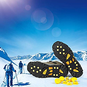 EONPOW Ice Grips, Ice & Snow Grips Cleat Over Shoe/Boot Traction Cleat Rubber Spikes Anti Slip 10 Steel Studs Crampons Slip-on Stretch Footwear (Size S)