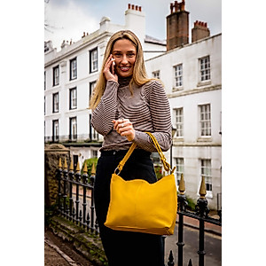 LiaTalia Womens Genuine Italian Leather Medium Size Shoulder Hobo Bag - Adjustable Long Strap Handbag - EMMY [Red]