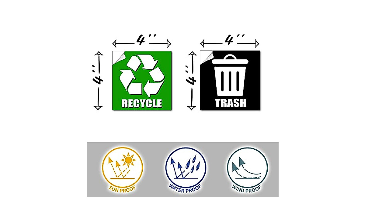 Recycling & Trash Stickers Pack - Durable 4x4 Vinyl Labels