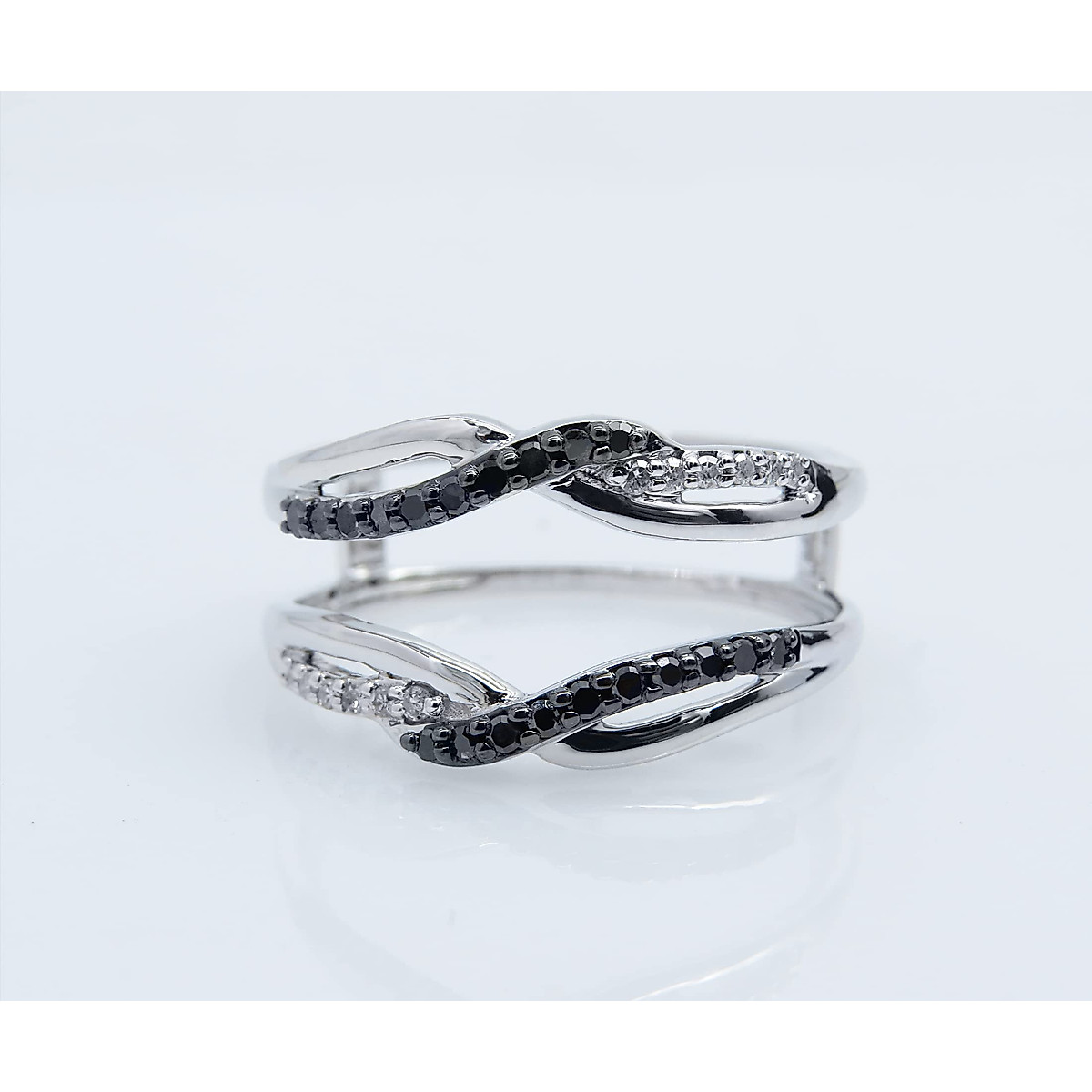 Dazzlingrock Collection 0.25 Carat (ctw) Round Black & White Diamond Twisted Swirl Double Guard Wedding Band for Women in 925 Sterling Silver, Size 7