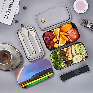 Evening Rainbow Adult Lunch Box, Bento Box, With Cutlery Set Of 3, 2 Compartments, Rectangular, Lunch Box For Adults