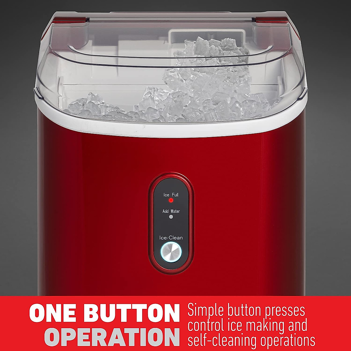 Deco Chef 33LB Per Day Countertop Ice Maker, 1-Click Automatic Operation, Self-Cleaning, Chewable Soft Nugget Ice, Red Stainless