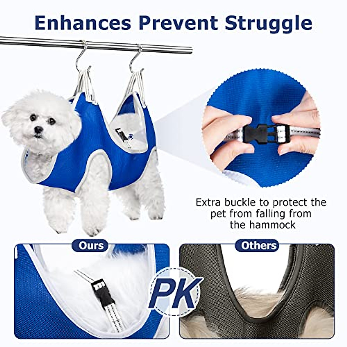Megeo Dog Grooming Hammock, Pet Grooming Hammock for Small Dogs, Dog Grooming Harness, Grooming Hammock Helper for Dogs with Nail Clippers/Nail Trimmers (Blue, Small)