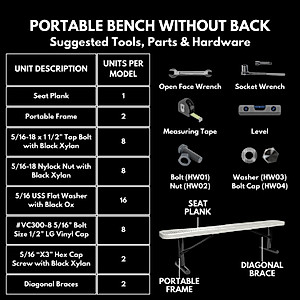 Coated Outdoor Furniture Heavy-Duty Portable Outdoor Bench Thermoplastic Coated, Punched Steel, Commercial-Grade Seating, Made in America (Portable Without Back, 8 Ft, Textured Black)