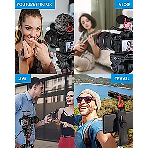 Moukey MCM-1 Video Microphone, Camera Microphone with Shock Mount, Windshield, Professional Vlogging Kit for iPhone, Android Smartphone, DSLR Camera & Camcorder, Battery-Free Shotgun Mic