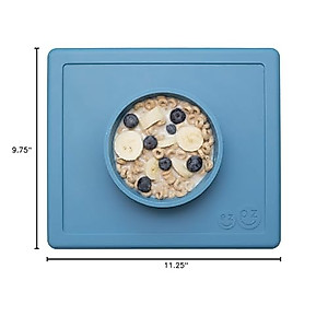 ezpz Happy Bowl - 24 Months + (Blue) - 100% Silicone Suction Bowl with Built-in Placemat – Dishwasher Safe