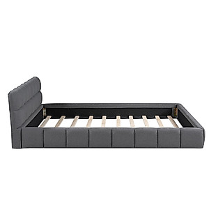 Queen Size Upholstered Platform Bed with Thick Fabric, Grounded Bed with Solid Frame,for Kids Teens Adults Bedroom Use (Gray@Grounded, Queen)