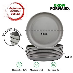Grow Forward Premium Wheat Straw Plates - 10 Inch Hard Plastic Plates Reusable - Unbreakable Microwave Safe Deep Dinner Plates Set of 8 - Outdoor Plates for Patio, Camping, Picnic, Kids - Feather