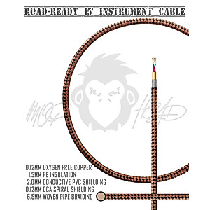 Mophead 15-Foot Guitar Instrument Cable - 1/4 Inch TS to 1/4 Inch TS Pro Grade Double Insulated Tweed Braided for Electric Guitar, Bass, Amp, Keyboard (Brown and Black)