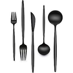 60-Piece Black Silverware Set, Flatware Set for 12, Food-Grade Stainless Steel Tableware Cutlery Set, Utensil Sets Kitchen Cutlery for Home Office Restaurant Hotel