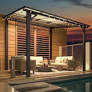 U-MAX 8' x 10' Outdoor Pergola Gazebo, Wall-Mounted Lean to Metal Awnings Gazebos on Clearance for Patio, Large Panel Roof Pergolas and Gazebo for Outdoor Use