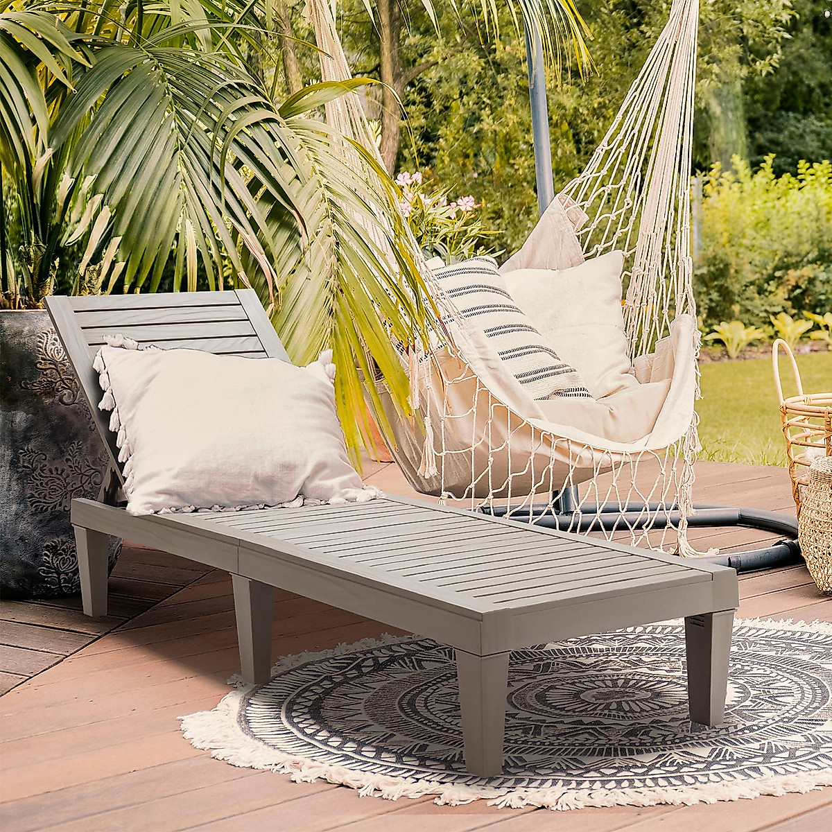 COSTWAY 2 PCS Patio Lounge Chair Chaise Recliner Weather Resistant Adjust Brown