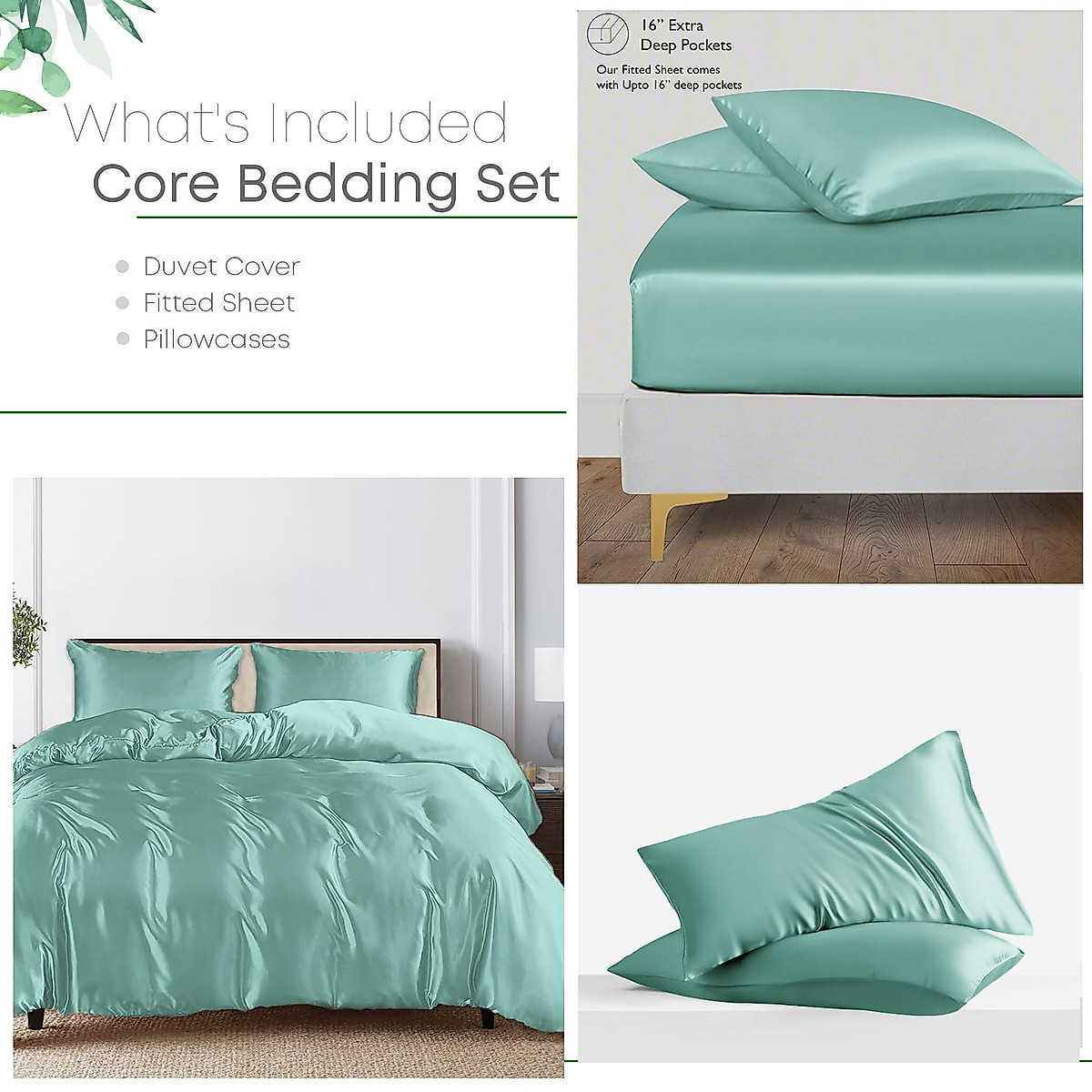 Linenwalas Tencel Lyocell Duvet Cover Set with Deep Pocket Fitted Sheet, Viscose Made from Eucalyptus Soft, Lightweight and Breathable Complete Bedding Set (Aqua, Full)