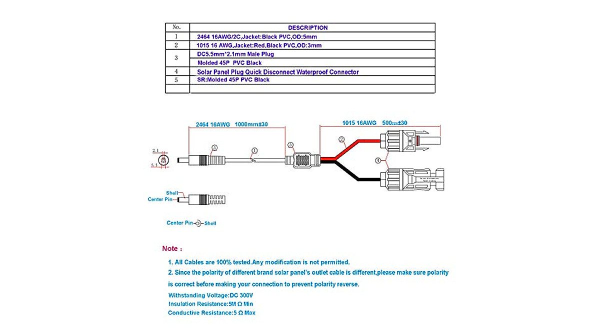 COMeap Solar Plug to DC Cable - 5ft Multi-Connector