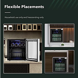 HBN Mini Beverage Refrigerator - 1.6Cu Ft/ 60 Can Beverage Cooler with Glass Door & Adjustable Shelves for Soda, Beer, Wine - Freestanding Beverage Fridge for Home, Bar, Office
