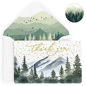 Artoid Mode 24 Pack Mountain Tree Forest Thank You Cards Golden Polka Dot Greeting Cards Gift With Envelope Sticker Blank Note Cards for Birthday Wedding Baby Shower Bridal Shower, 4 x 6 Inch