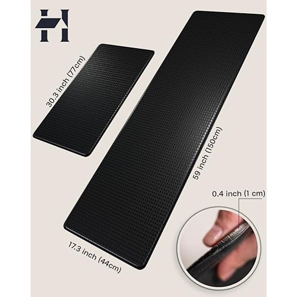 Homergy Anti Fatigue Kitchen Mats for Floor 2 PCS, Memory Foam Cushioned Rugs, Comfort Standing Desk Mats for Office, Home, Laundry Room, Waterproof & Ergonomic, 17.3×30.3 & 17.3×59, Black