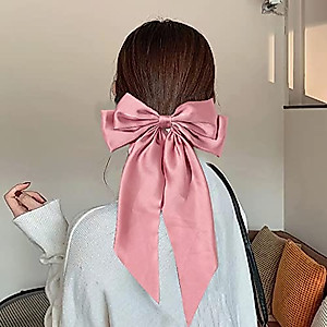Ribbon Hairclip Vintage Satin Bow Bowknot Hairpin Women Hair Clip (Pink) 1 Count (Pack of 1)
