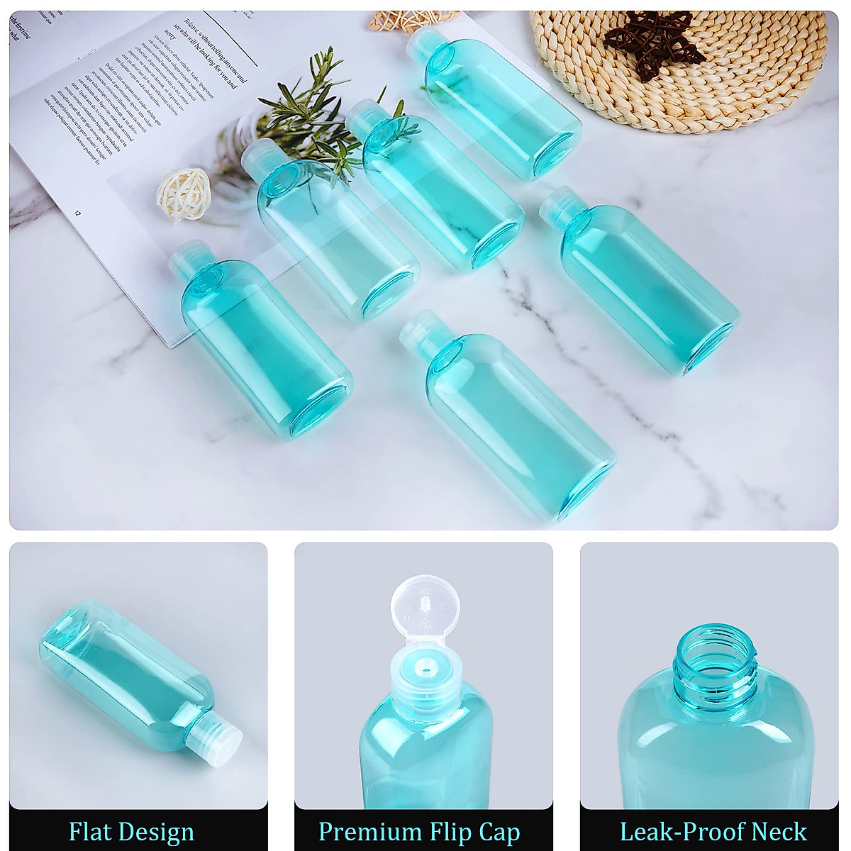 Kitchen GIMS Plastic Travel Bottles with Flip Cap 6 Pack 3.4oz/100ml Travel Shampoo Bottles Travel Size Containers for Shampoo, Conditioner & Lotion with Lables