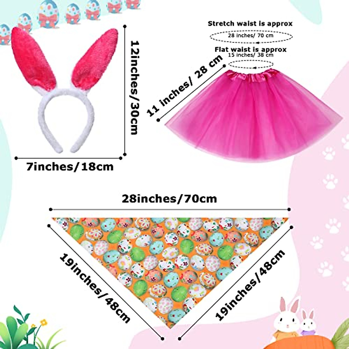 6 Pcs Dog Easter Costumes Set Include Dog Bunny Ears Dog Tutu Cute Dog Bandana Handcrafted Tutu Dog Costume for Easter Hunt Party Supplies Medium Large Dogs Cats Puppy Party Accessory