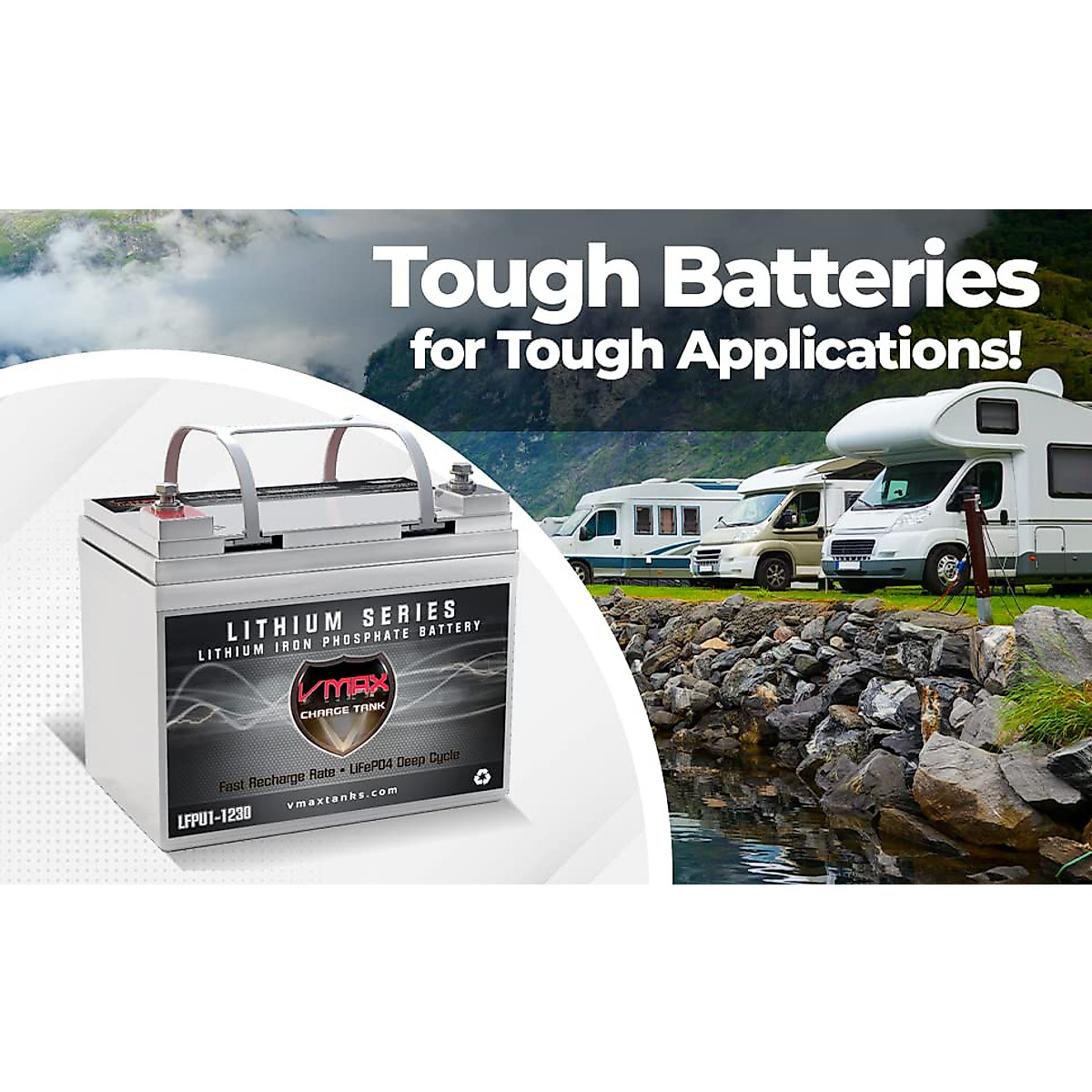 VMAX LFPU1-1230 Group U1 12V Battery 385Wh 30 Amp Hours Lithium Iron LiFePO4 with built in BMS Li-Iron Deep Cycle Battery 7.7"L x 5"W x 6.4"H