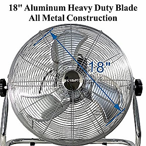 Optimus Industrial Grade 3-Speed High-Velocity Fan, 18 Inches, Chrome, F-4182