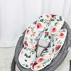 CARUILI 2-in-1 Infant Car Seat Insert for Newborn, Car Seat Head Support Baby Girls Boys, Extra Soft Preemie Carseat Head Support Cushion Pillow for Baby Car Seats, Strollers, Bouncers, Floral