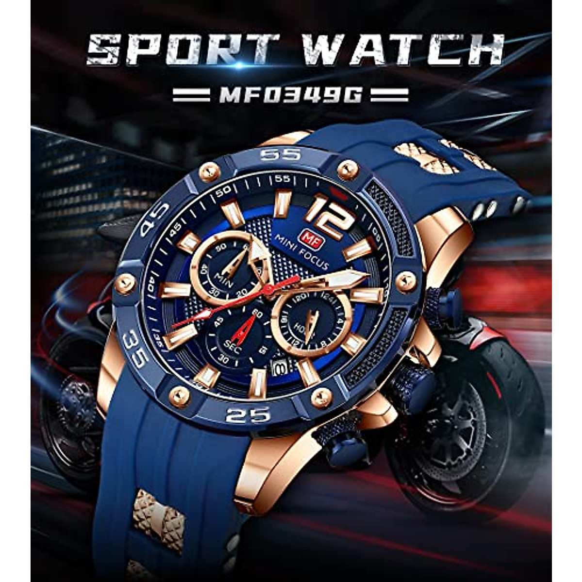 Watch for Men, Sports Watch Fashion Casual Waterproof Chronograph Military Analog Quartz Business Watches Best Mens Gift (Blue Rosegold)