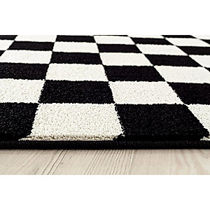 Persian Area Rugs Black 5x7 1909 Checkered White Area Rug Carpet, 5 ft x 7 ft (1909 Black 5x7)