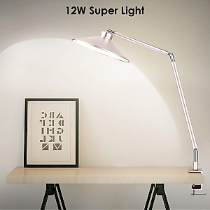 Wellwerks Swing Arm Desk Lamp, 12W Eye-Caring LED Desk Lamp with Clamp, Dimmable Desk Light with Timer and Memory Function, 3 Color Modes, Modern Architect Table Lamp for Task Study (Pink)