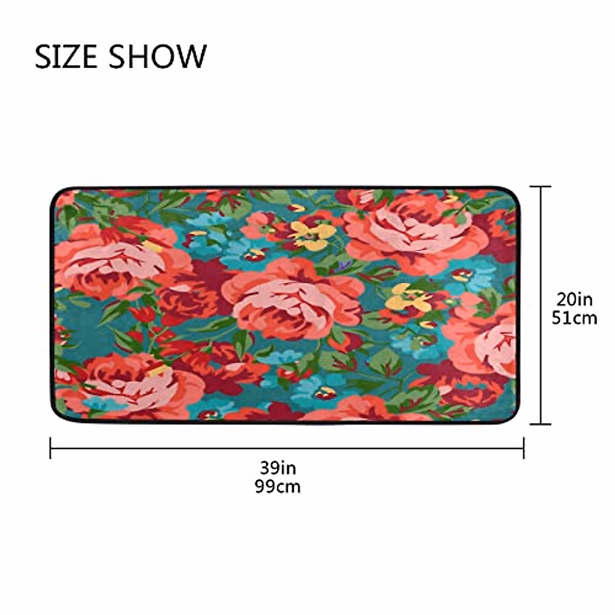 Red Green Rose Kitchen Rugs Bath Rug Runner Comfort Mat Non-Slip Doormats Carpet for Bathroom Indoor 39" X 20"